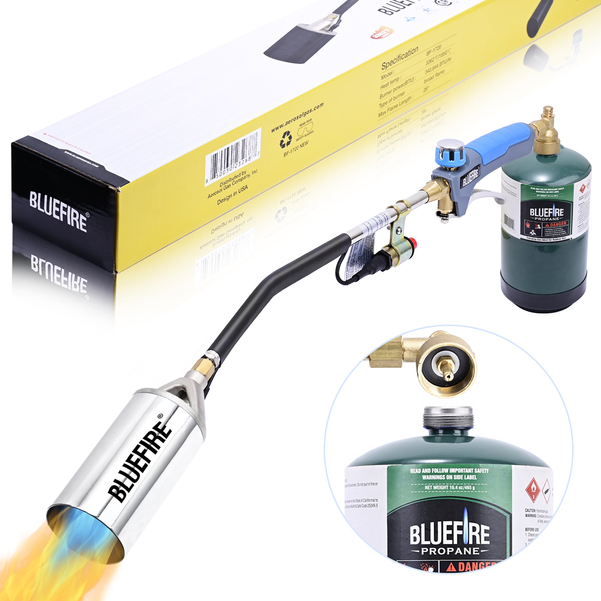 BF-1720 Propane Torch Weed Burner Torch for Propane Tank 340000 BTU He ...