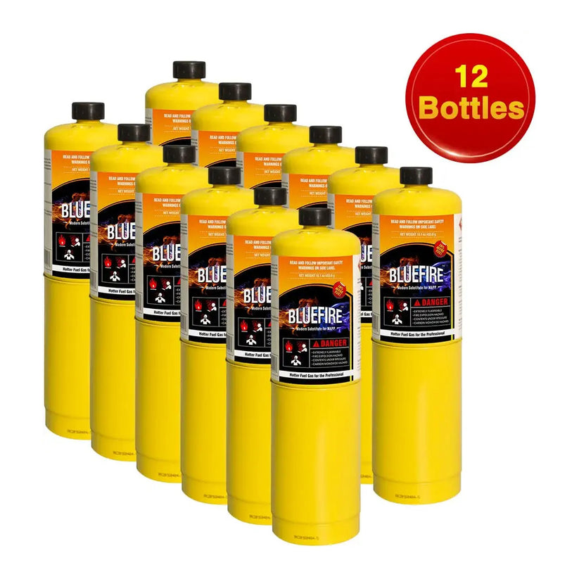 Pack of 12 Whole Carton 14.1 oz BLUEFIRE Modern MAPP Gas Cylinder ...
